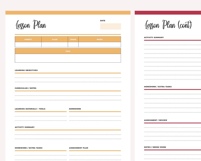 Printable Homeschool Lesson Planner Home School Lesson Plan - Etsy