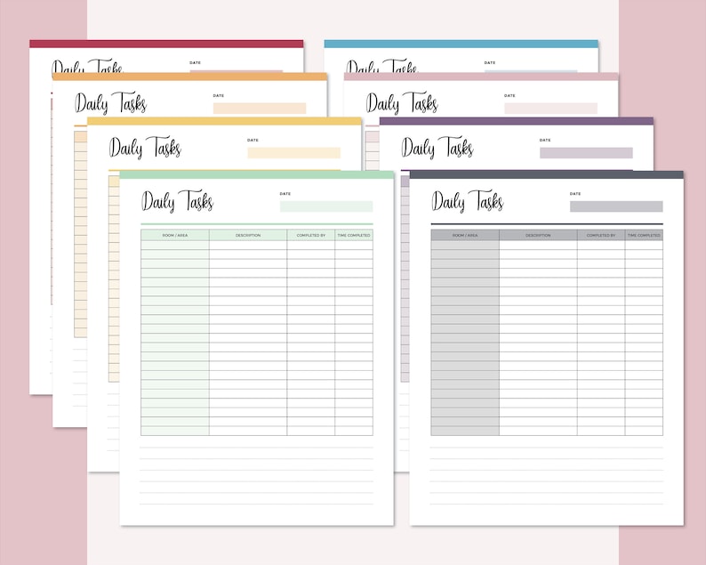 Printable Daily Task Sheet for Cleaners, Painters, Household Workers ...
