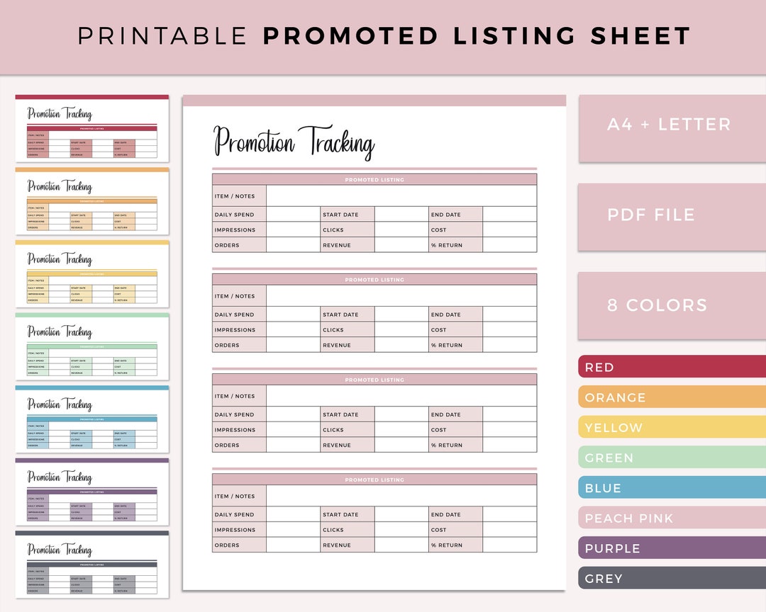 Printable Promoted Listing Sheet, Online Seller Promotion Tracker, Ad ...
