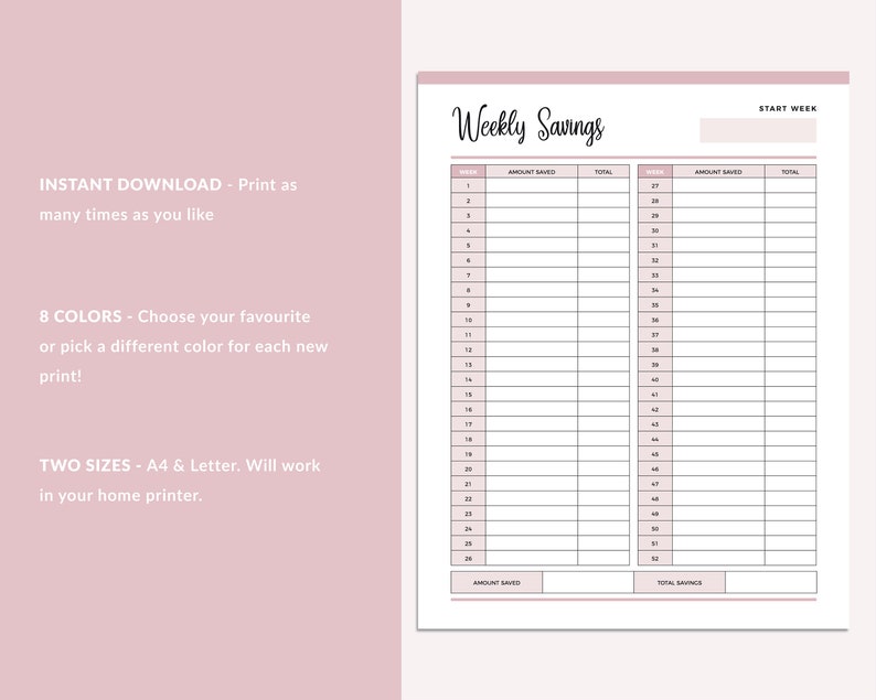 Printable Budget Sheets Weekly Spending and Savings 52 Week - Etsy