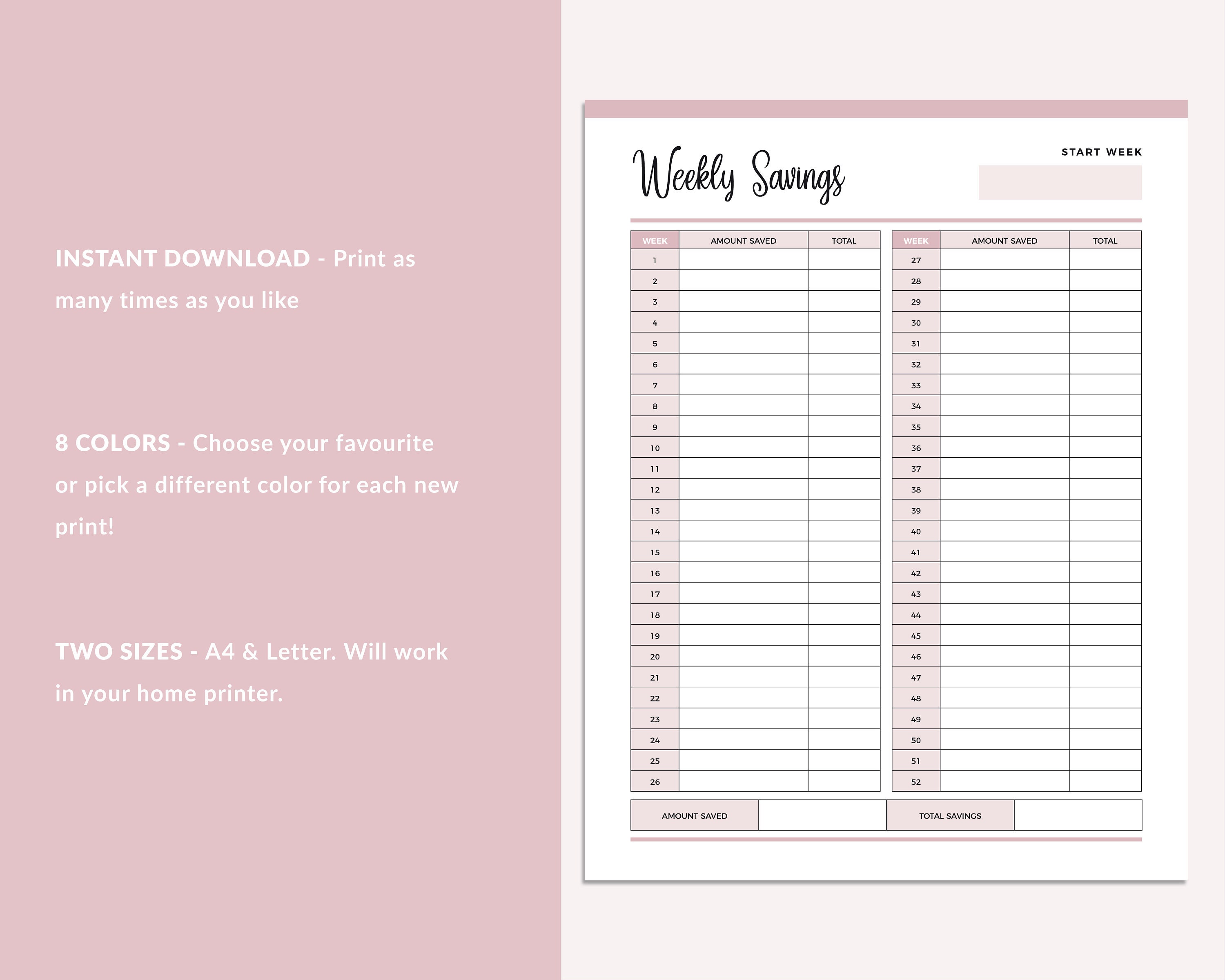 Printable Budget Sheets Weekly Spending and Savings 52 Week - Etsy