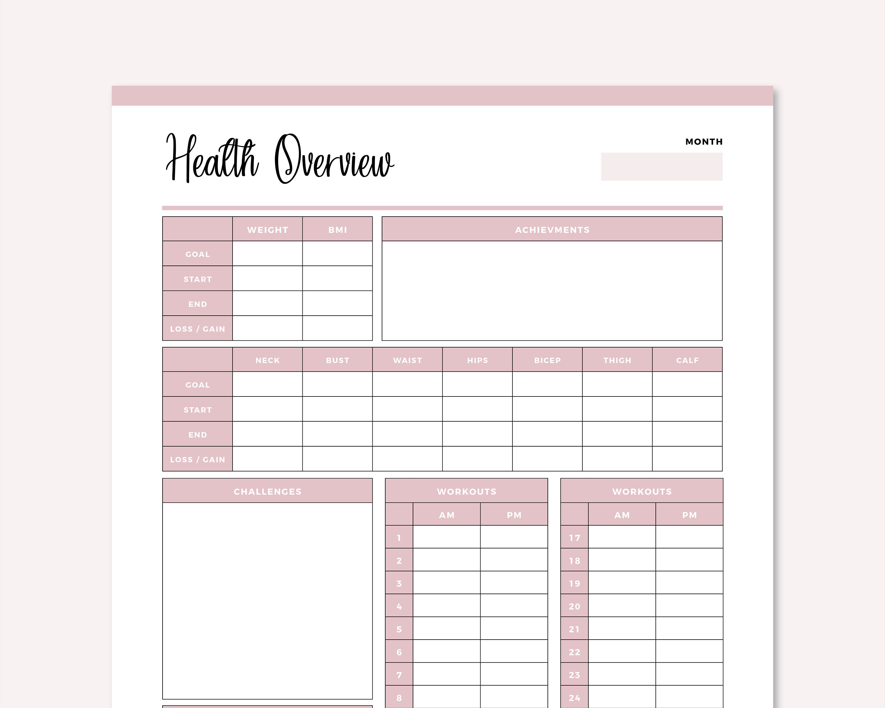 Monthly Health Tracker Printable, Weightloss Tracker, Weight Tracking ...
