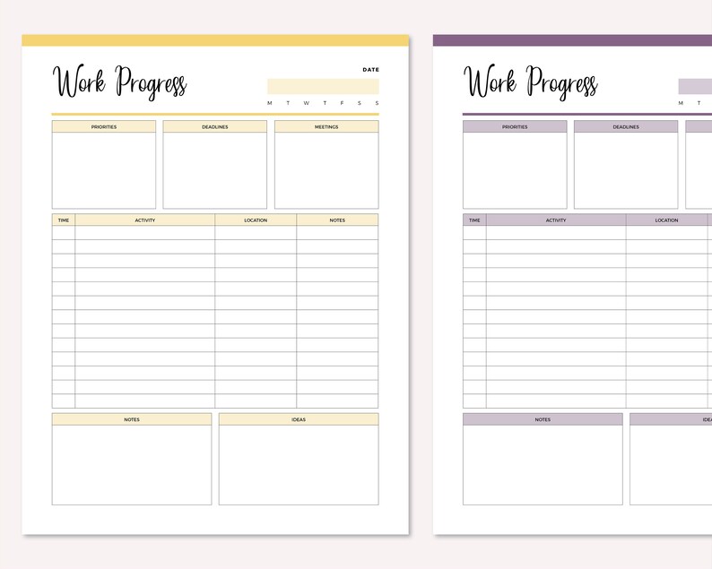 Work Planner Printable Work Progress Template Daily Employee - Etsy Canada