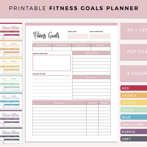 Printable Fitness Planner Fitness Goals Goal Setting Weight - Etsy