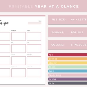 Printable Year at a Glance Planner Page, Print at Home Yearly Calendar ...