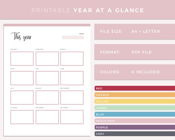 Printable Year at a Glance Planner Page Print at Home Yearly | Etsy ...
