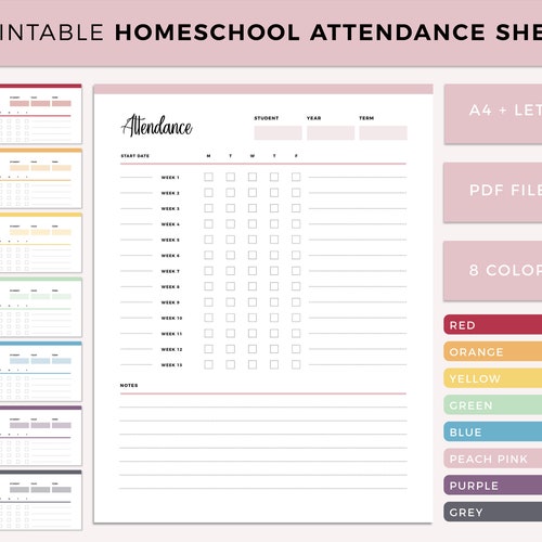 Daily Attendance Sheet Printable Homeschool Attendance - Etsy