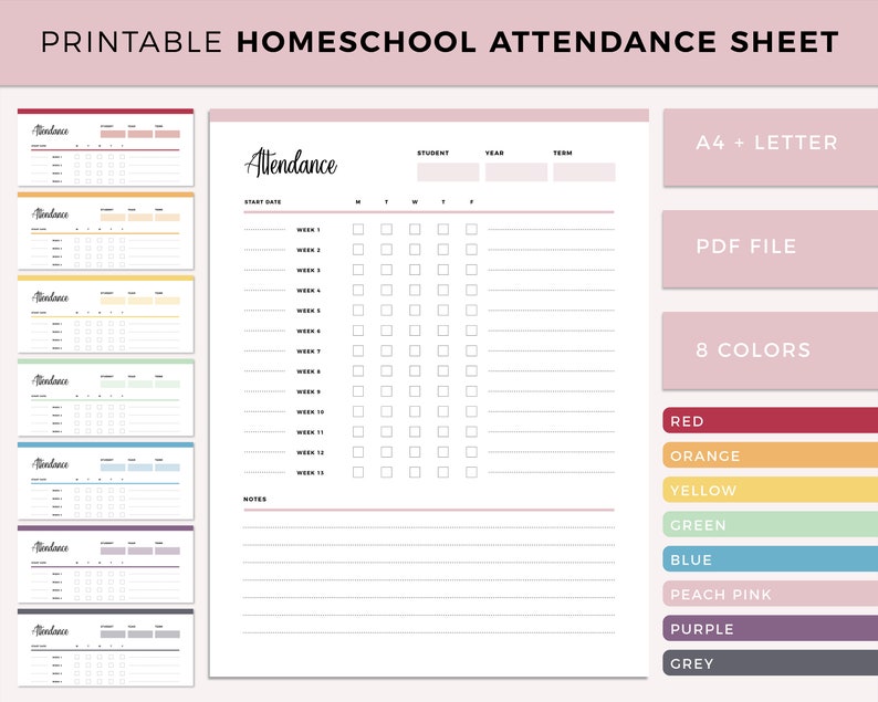 Daily Attendance Sheet Printable Homeschool Attendance - Etsy