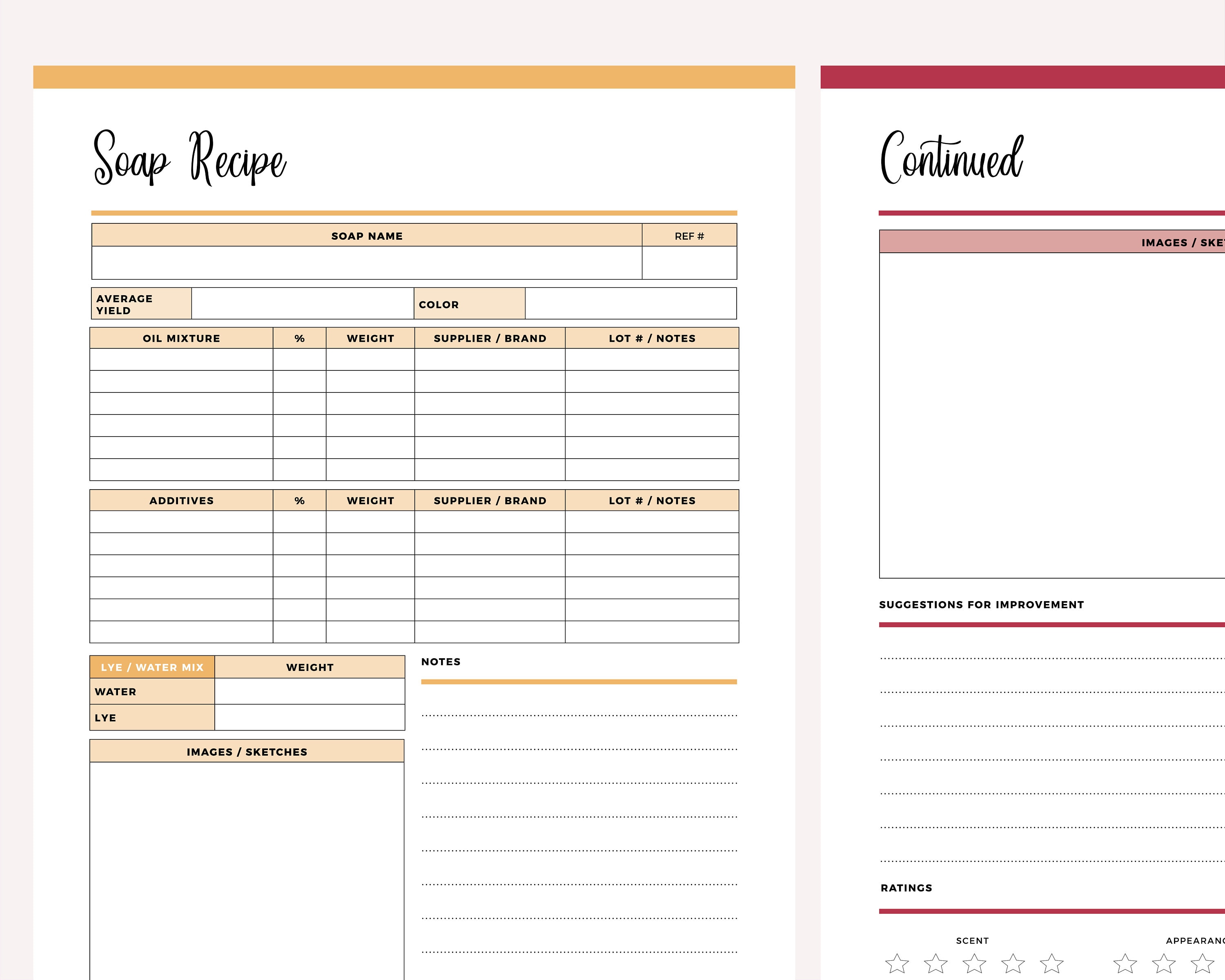 Printable Blank Soap Recipe Sheet Soap Making Recipe Cards - Etsy Canada