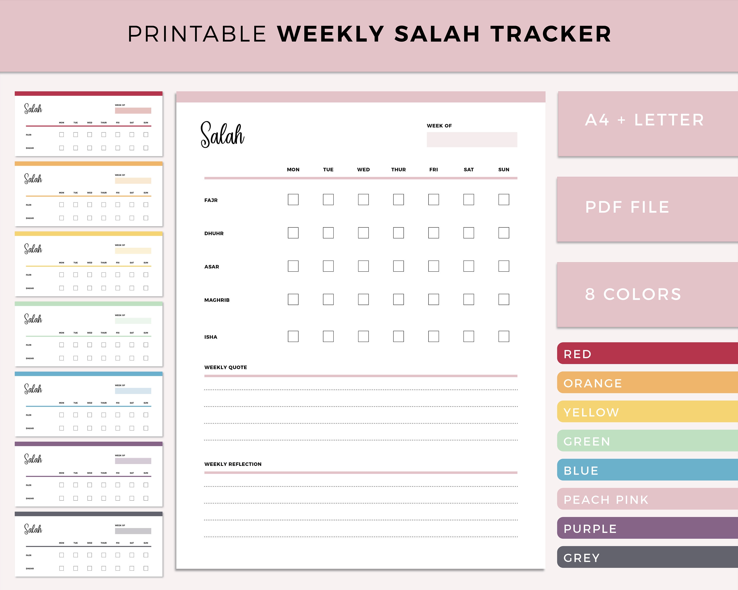 Printable Weekly Salah Tracker Daily Salah Log Islamic - Etsy