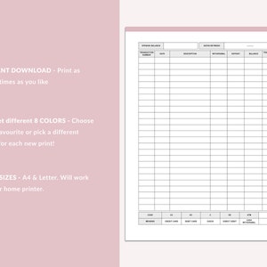 Printable Checkbook Register, Check Book Balance Log, Account Ledger ...