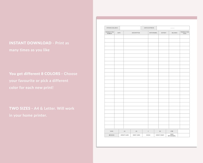 Printable Checkbook Register Check Book Balance Log Account - Etsy ...
