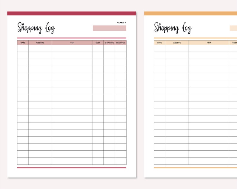 Printable Shopping Log Online Purchase Tracker Shopping - Etsy