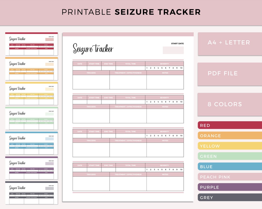 Printable Seizure Tracker, Epilepsy Tracker, Seizure Journal, Symptom ...