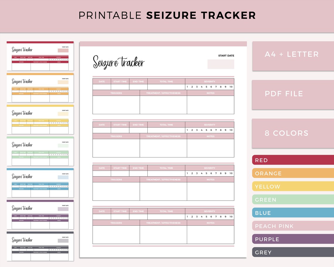 Printable Seizure Tracker, Epilepsy Tracker, Seizure Journal, Symptom ...