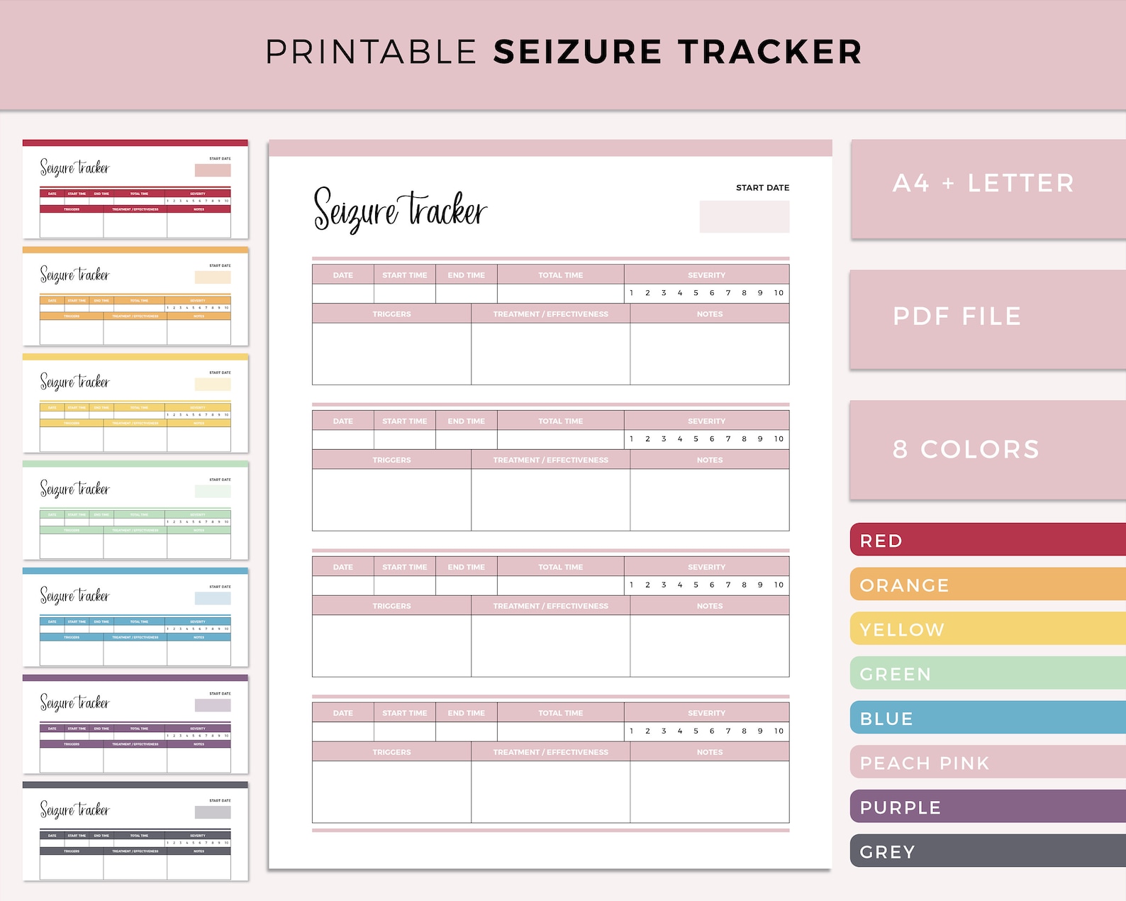 Printable Seizure Tracker, Epilepsy Tracker, Seizure Journal, Symptom ...