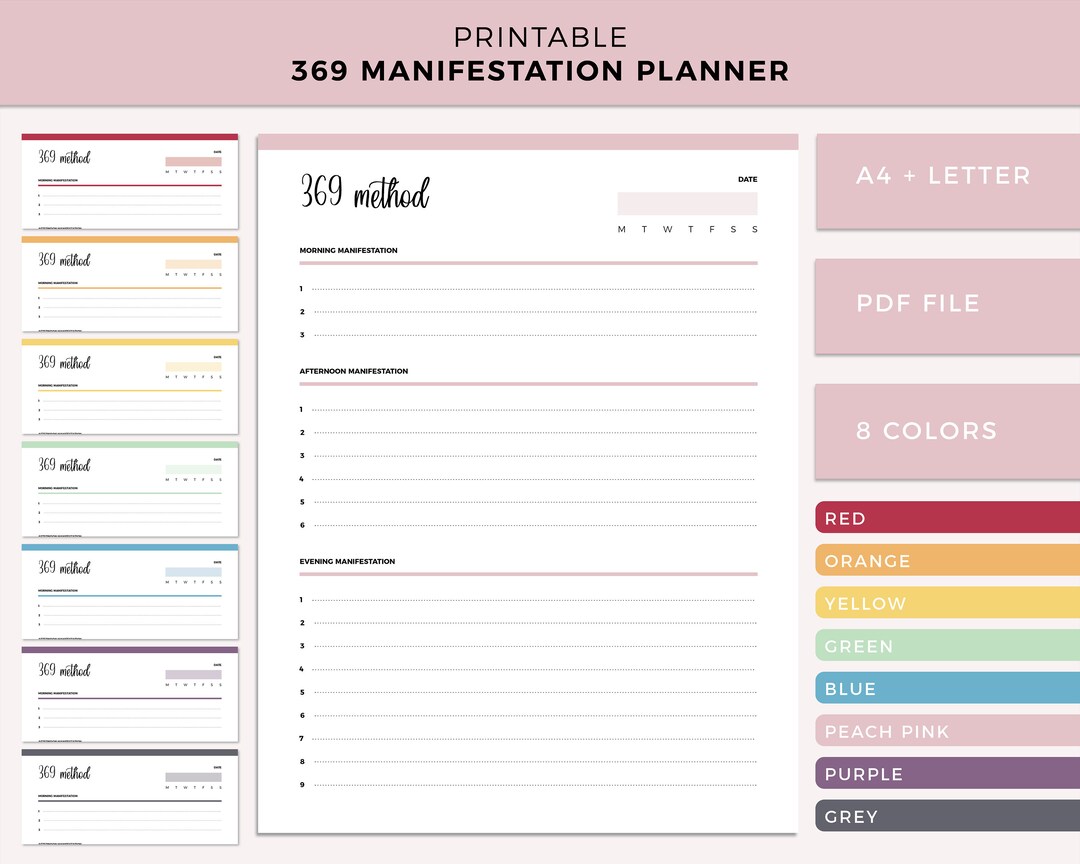 Printable 369 Method Manifestation Planner PDF, Manifest Attraction ...