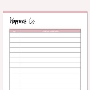 Printable Happiness Log, Mental Health Tracker, Happy Journal ...