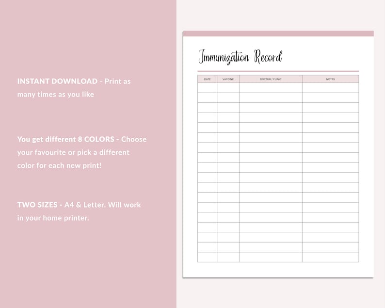 Printable Immunization, Immunisation Log for Kids, Vaccine Record ...