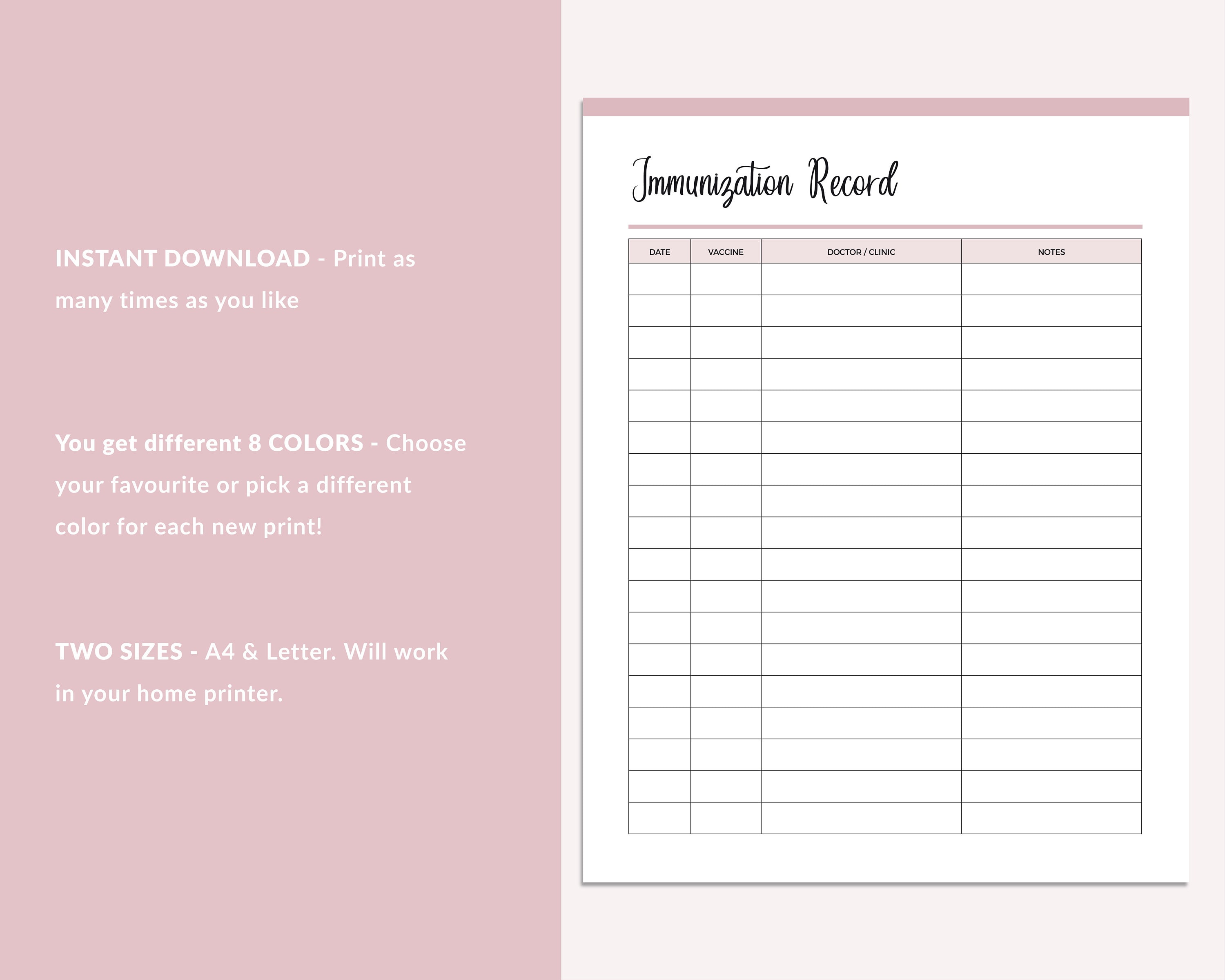 Printable Immunization Immunisation Log for Kids Vaccine - Etsy