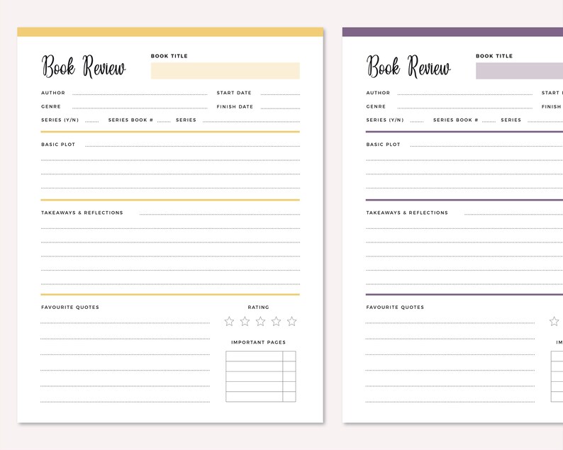 Printable Book Review Template Book Reader Inserts Book - Etsy