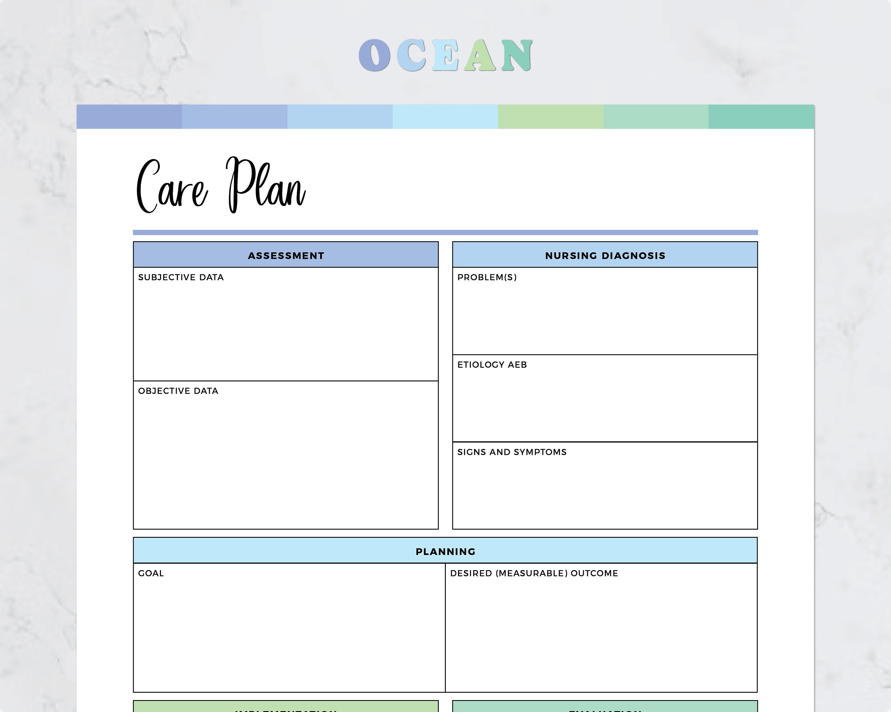 Printable Nursing Care Plan Template Nursing Student Care - Etsy Canada