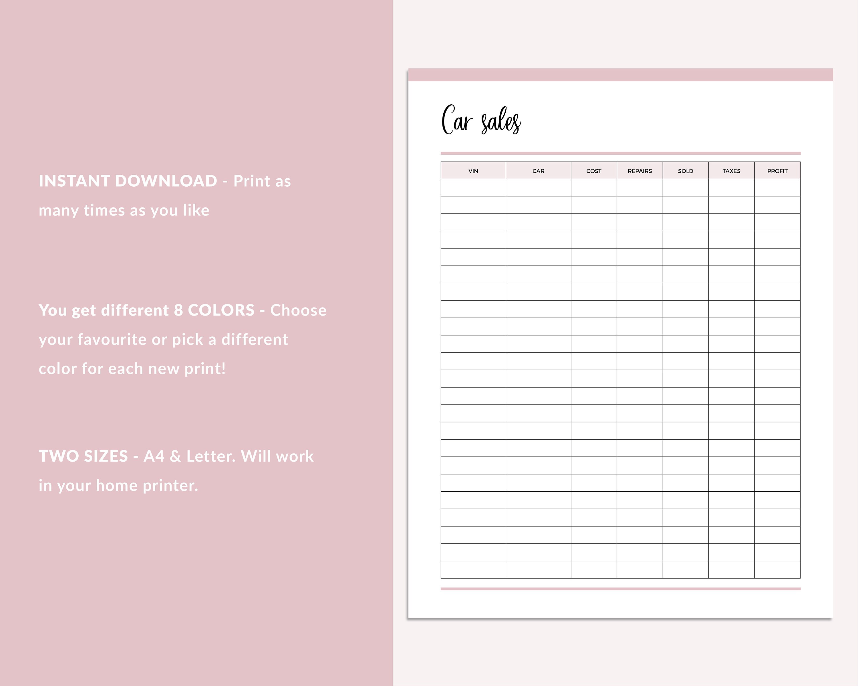 Printable Car Sales Tracker - Etsy