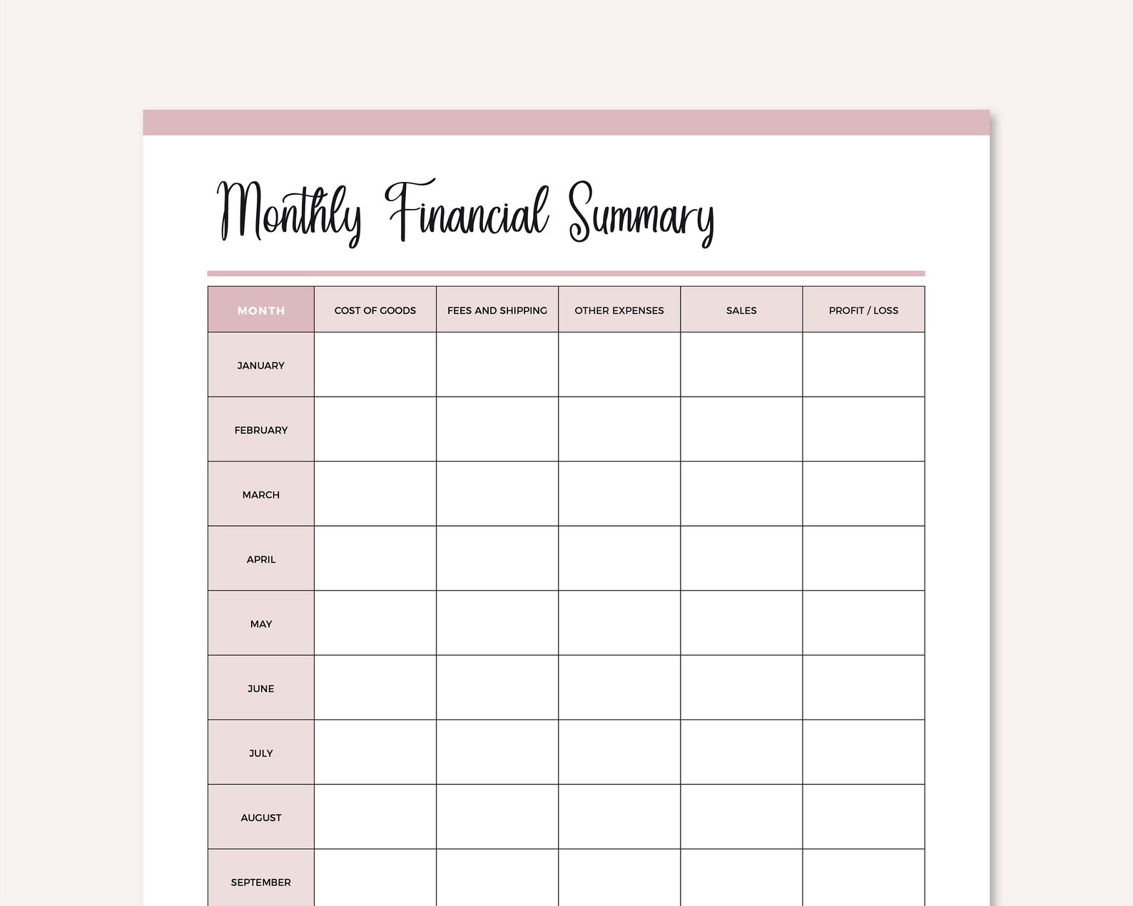 Printable Monthly Financial Summary Business Sales Tracker - Etsy