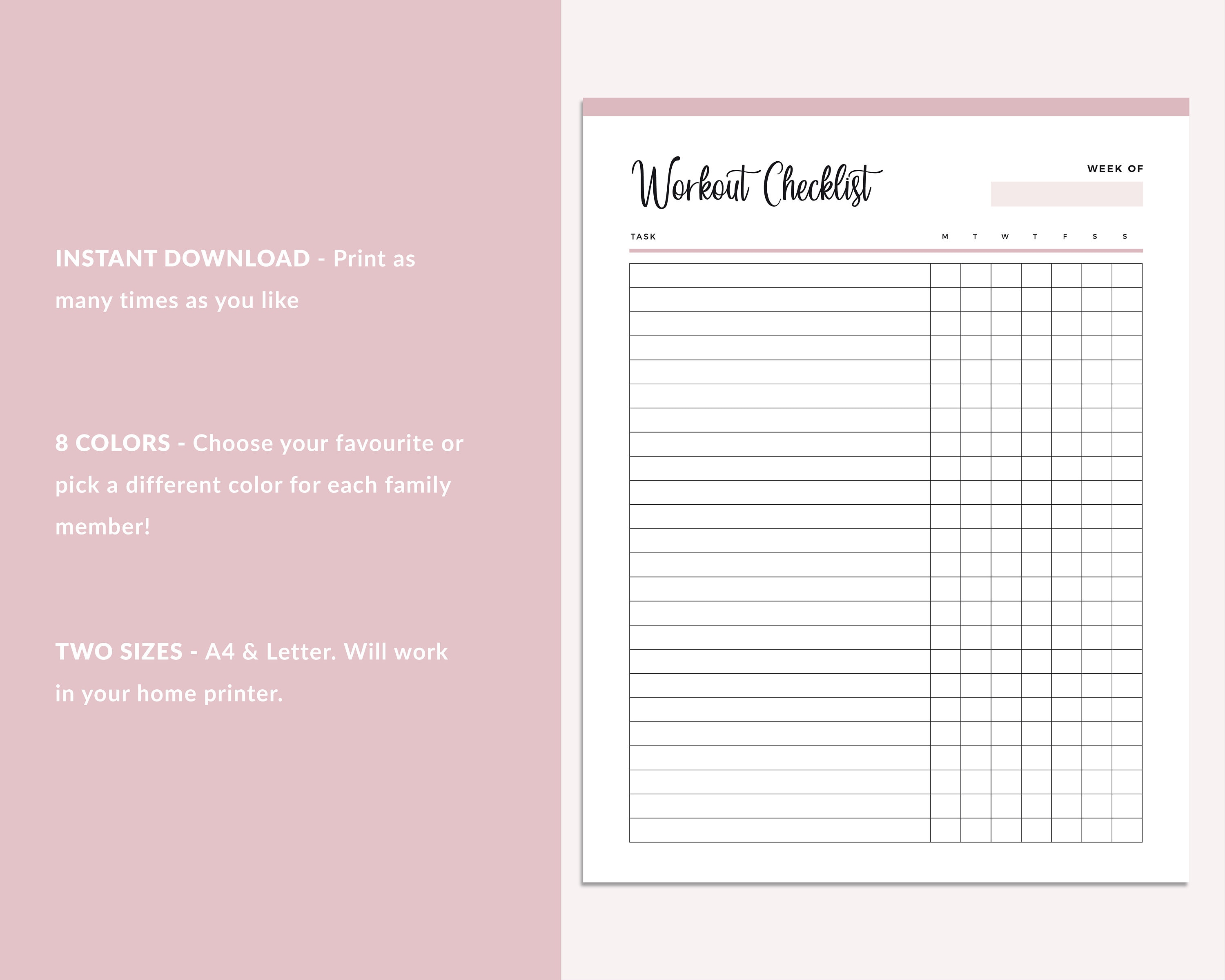 Printable Workout Checklist Print at Home Daily Exercise | Etsy