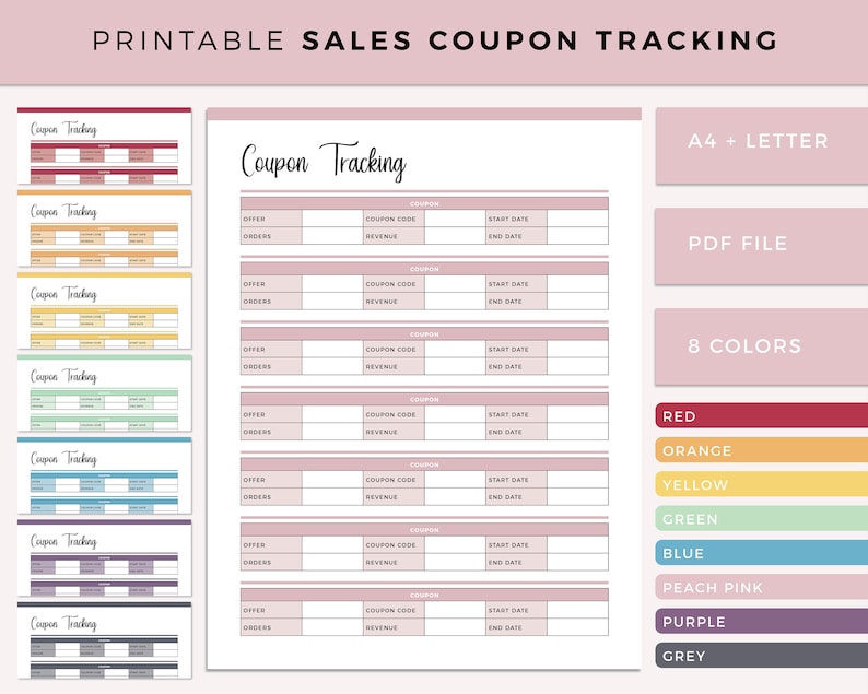 Printable Sales Coupon Tracking Sheet, Online Reseller Promotion ...