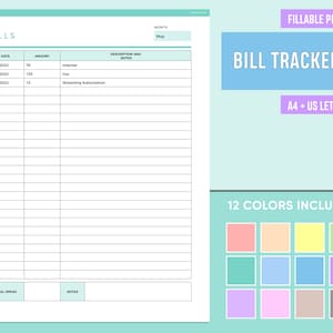 Editable Bill Tracker Printable, Bills Tracker, Monthly Bill Tracker ...