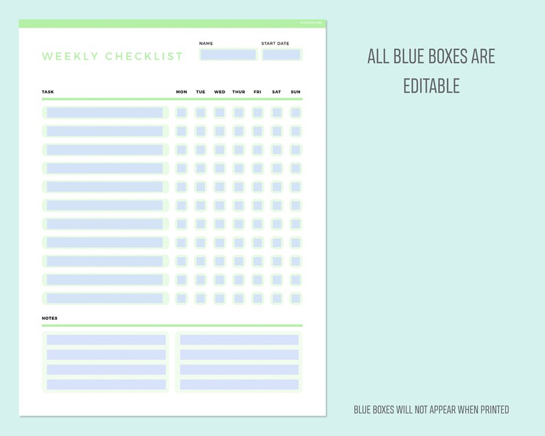 Editable Weekly Checklist Weekly Planner Weekly to Do List - Etsy
