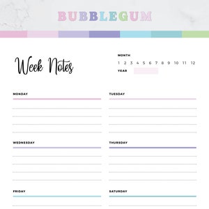 Printable Weekly Notes PDF, Week Notes Planner Insert, Notes Checklist ...