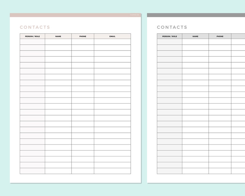 Editable Contact List Template Printable, Contact Sheet PDF, Printable ...