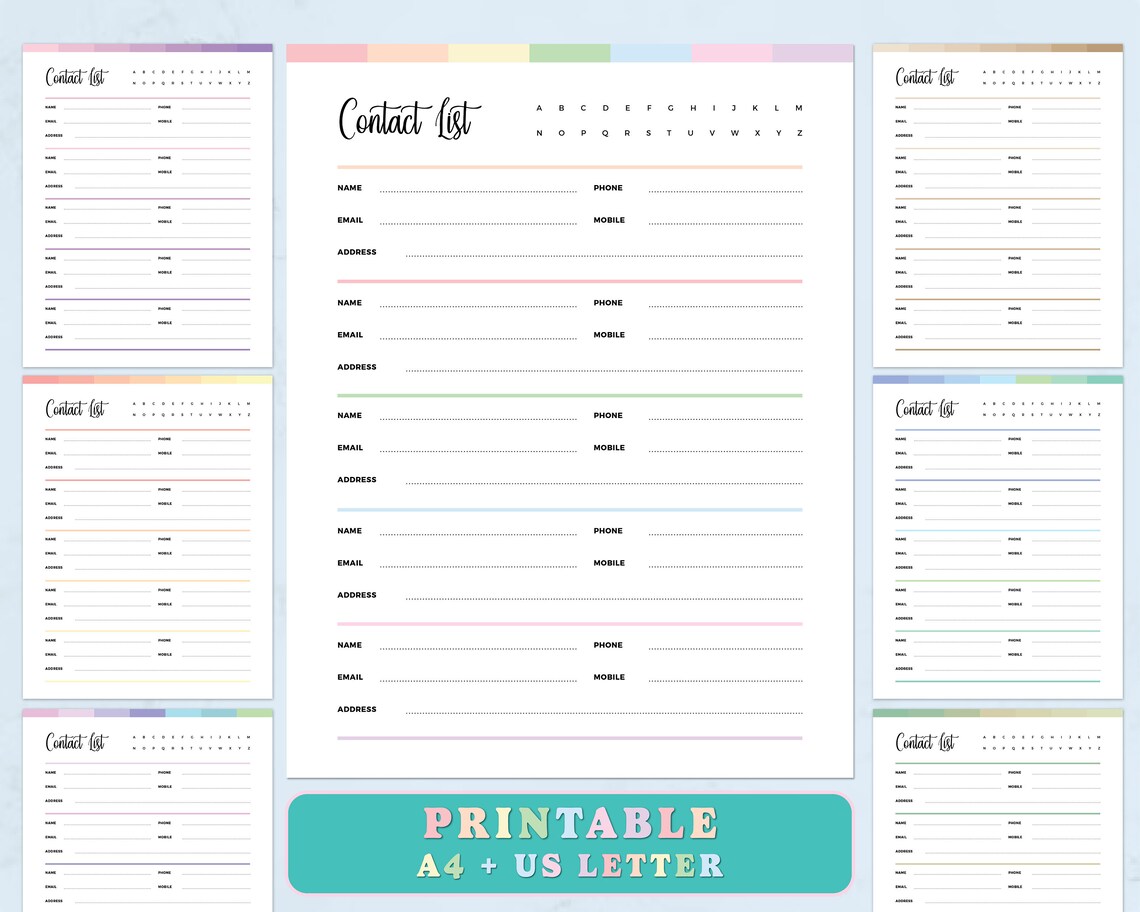 Contact List Printable | Address Book Template | Phone Book - Etsy