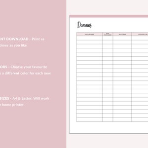 Printable Domain Name Last, Website Tracking Sheet, Website Project ...