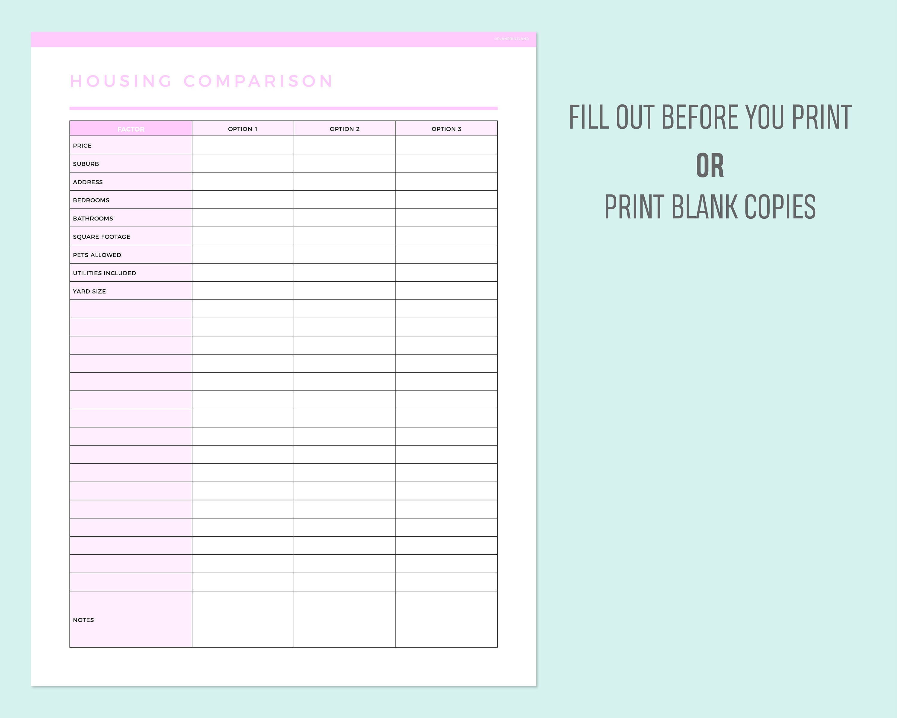 Editable House Comparison Printable, House Hunting Comparison Template ...