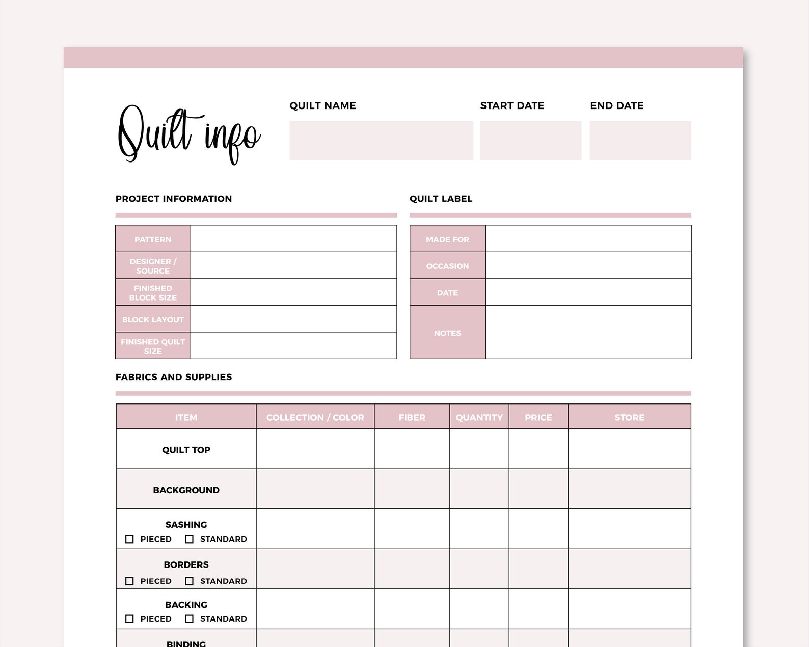 Printable Simple Quilting Journal Digital Download Printable - Etsy