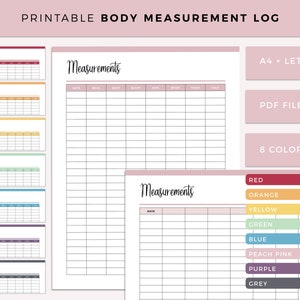 Printable Body Measurement Tracker, Weight Loss Journal, Body Progress ...