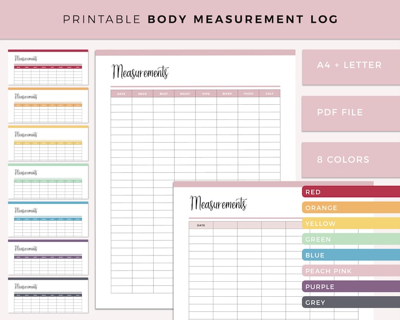 Printable Body Measurement Tracker Weight Loss Journal Body - Etsy