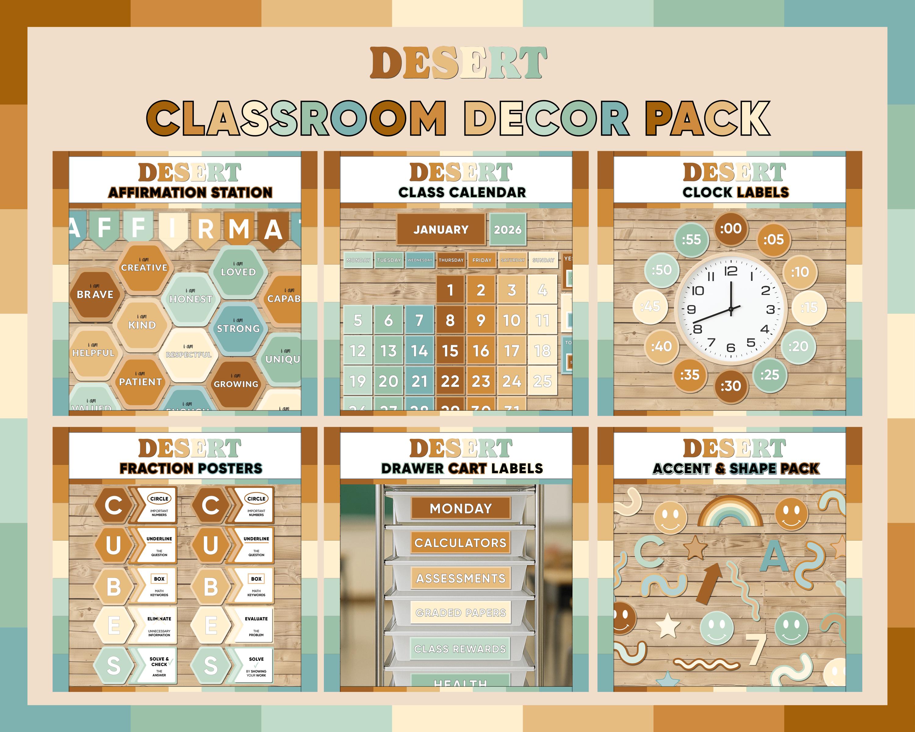 Desert Classroom Decor Bundle | Nature Brown Green Yellow Theme | Calm ...
