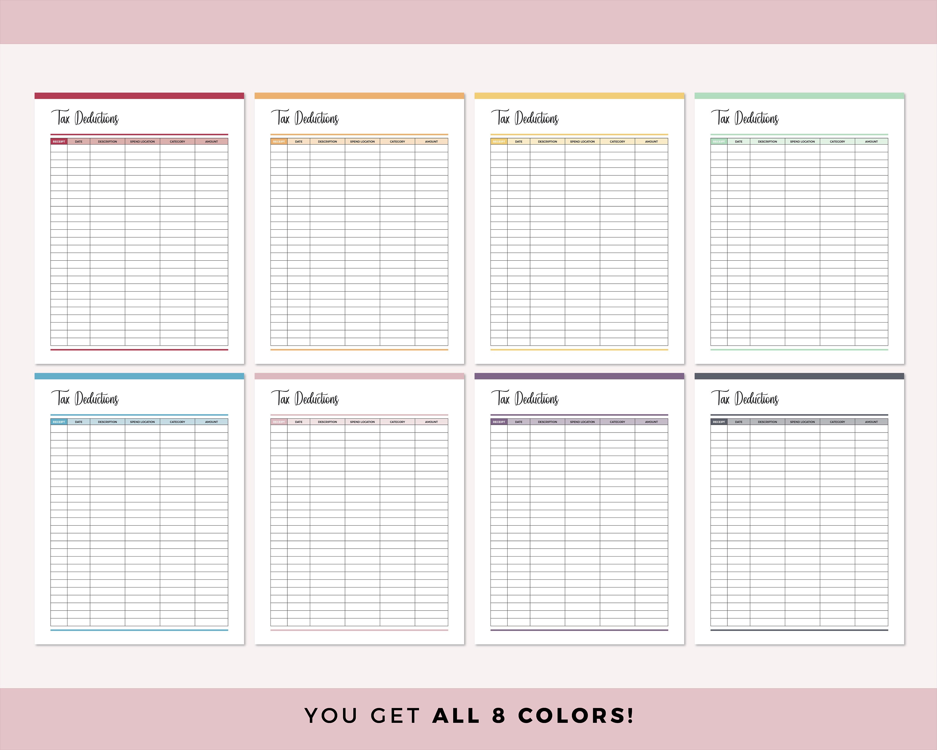 Printable Tax Deduction Tracker, Business Tax Log, Online Sales Tax ...