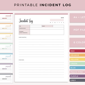 Printable Incident Log, Print at Home Incident Reporting Planner Insert ...
