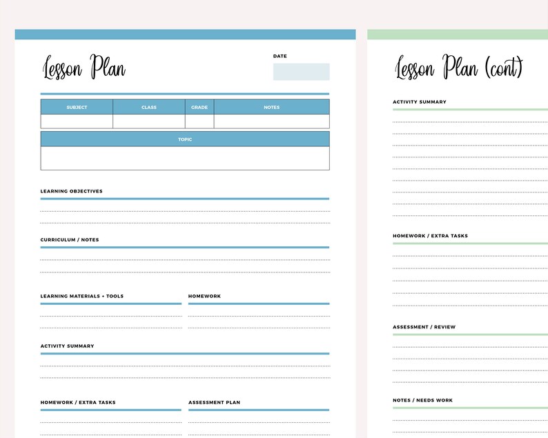 Printable Homeschool Lesson Planner Home School Lesson Plan - Etsy