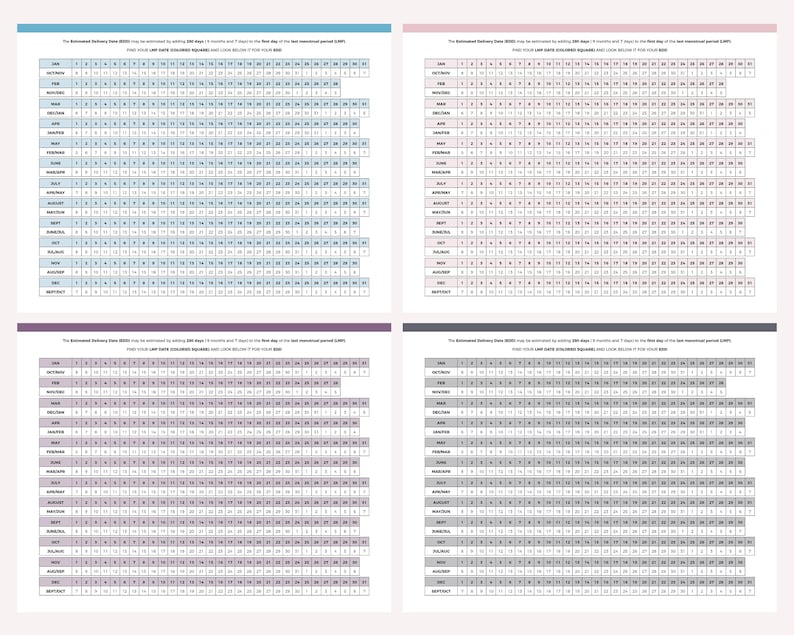 Printable Baby Due Date Chart PDF, Newborn Birth Day Calculator ...