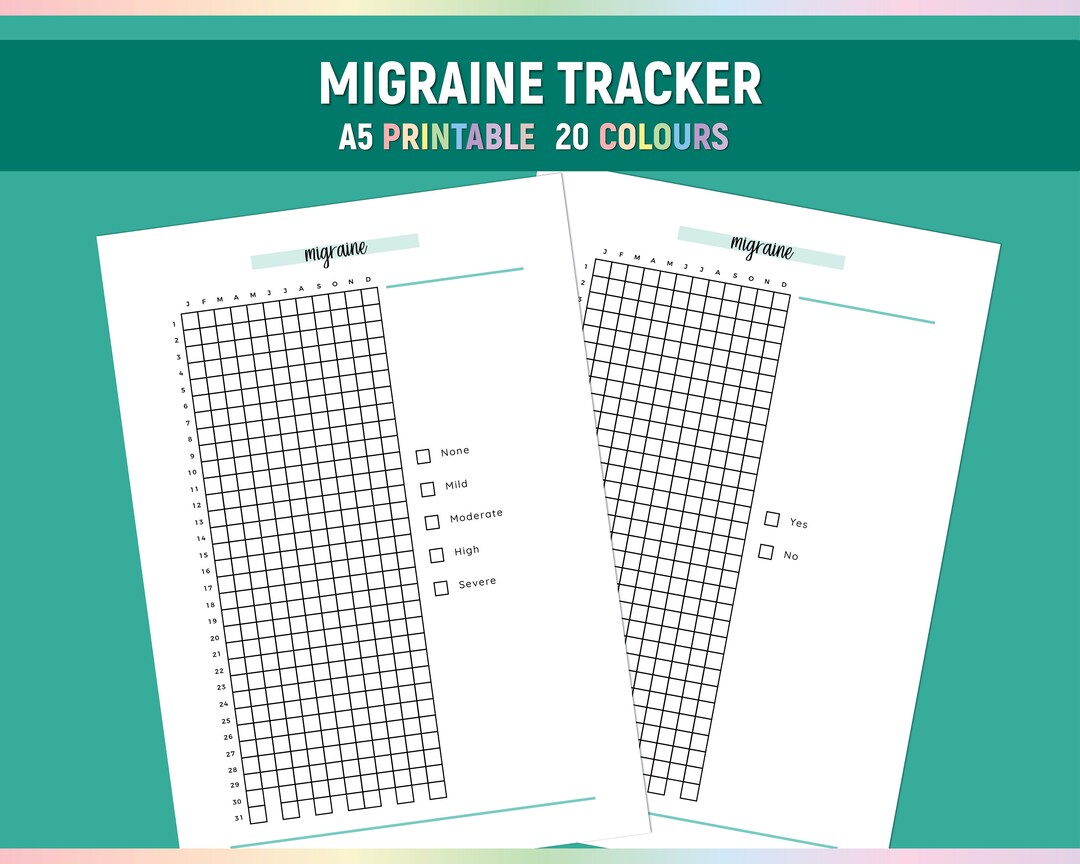 A5 Migraine Tracker, Printable Head Ache Journal, Simple Sinus Headache ...