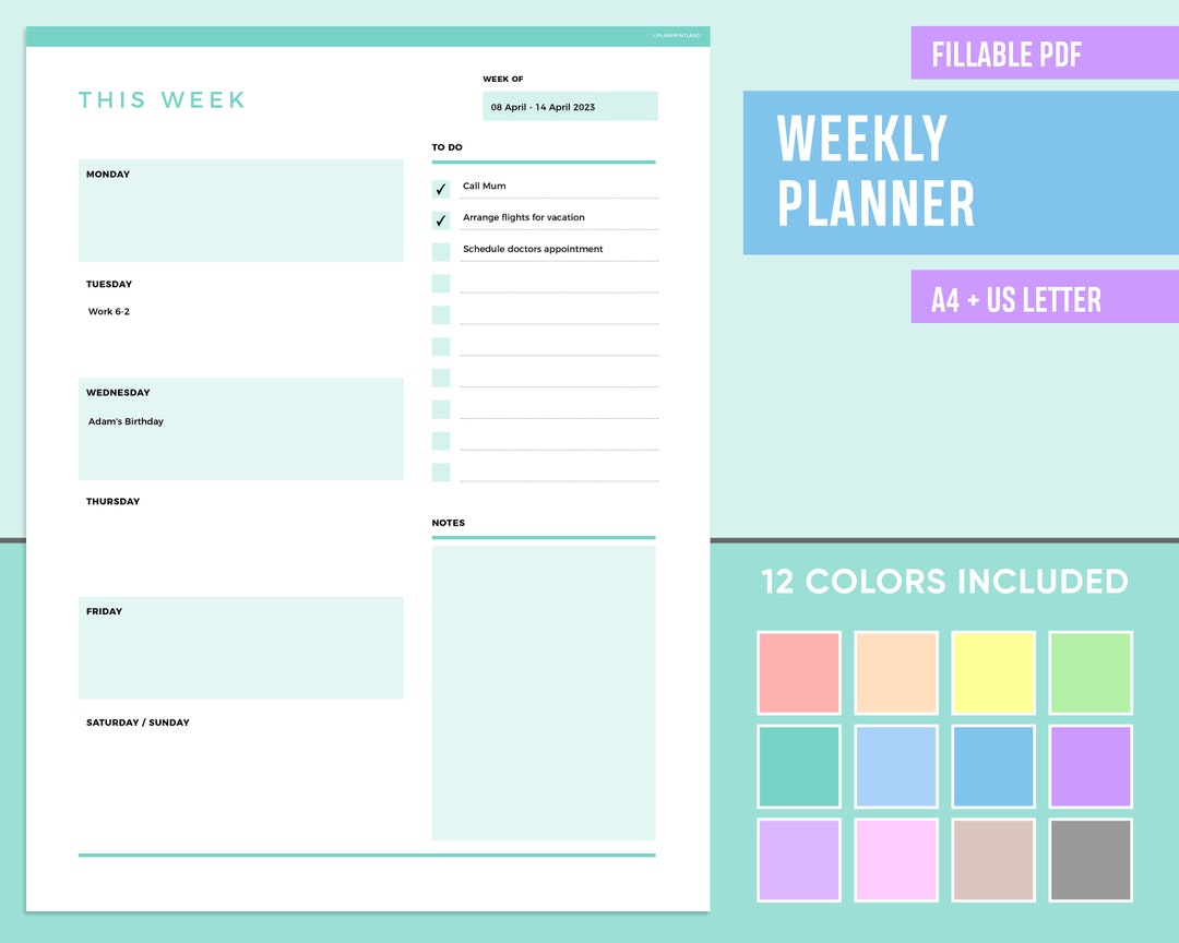 Editable Weekly Planner Printable, Printable Weekly Planner Insert ...
