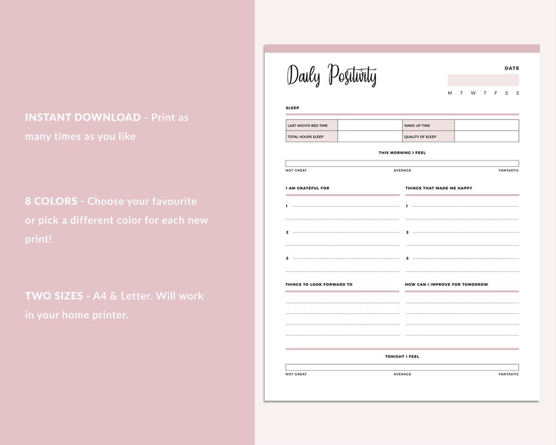 Printable Positivity Journal Positive Thinking Planner - Etsy