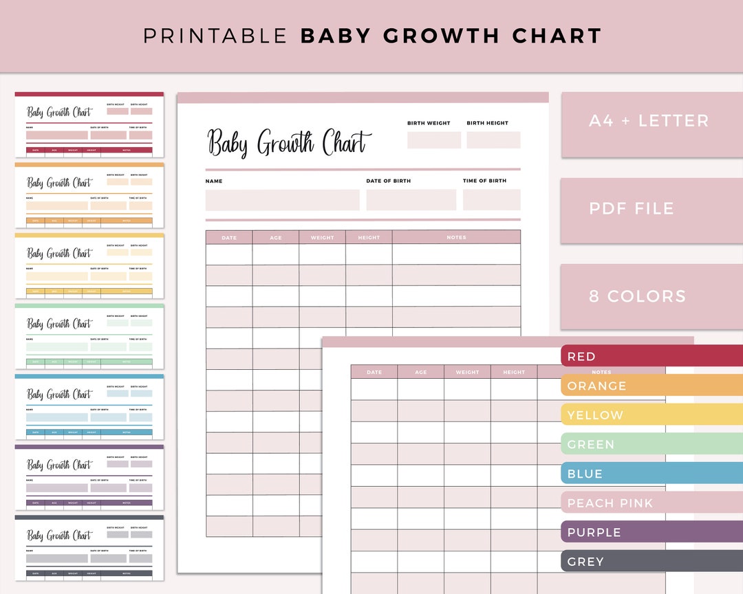 Printable Baby Growth Chart, Infant Growth Log, Growth Tracker, Newborn ...