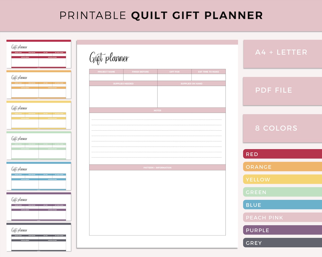 Printable DIY Gift Planner, Homemade Gift Planner, Quilter Gift Planner ...